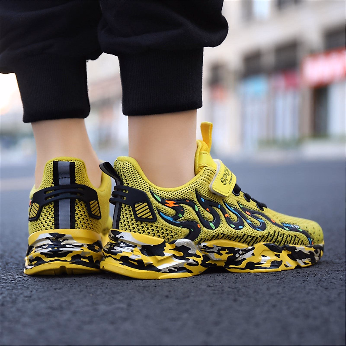 BTKSDAS Kids Shoes Non Slip Lightweight Casual Shoes for Girls Running Gym Golf Athletic Tennis Shoes Girls Sneakers for Kids Black/Yellow Size 3 Big Kid