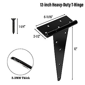 PRIZOM 12Inch T-Strap Shed Door Hinges Gate Strap Hinges Wrought Hardware for Wooden Fences,Yard,Barn Door,Rustproof