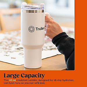 TRULIEVE 40oz Insulated Tumbler with Handle and Straw – Stainless Steel Travel Coffee Mug, Double-Wall Vacuum Cup for Hot & Cold Drinks, Spill-Resistant Lid, Large Capacity for Work, Gym & Commute