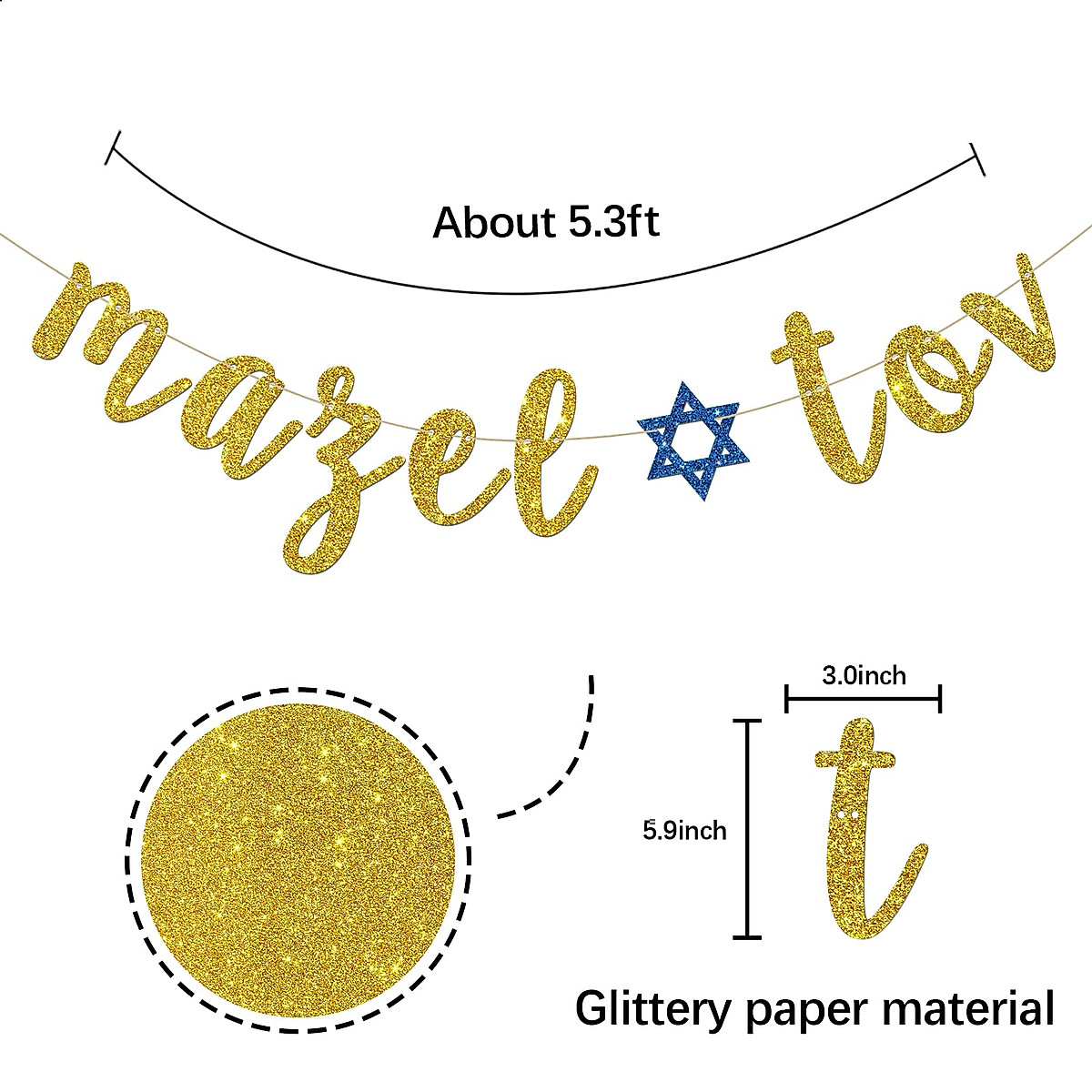 INNORU Mazel Tov Banner, Congratulations Party Decorations, Bar Mitzvah, Birthday, Wedding, Jewish Party Decorations Gold Glitter