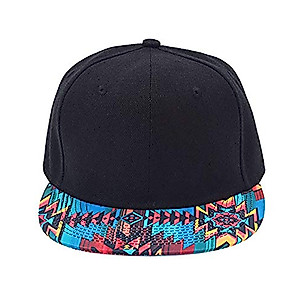 Quanhaigou Fashion Wavy Grain Print Cotton Adjustable Snapback Hats Unisex Hip-Hop Flat Bill Baseball Cap