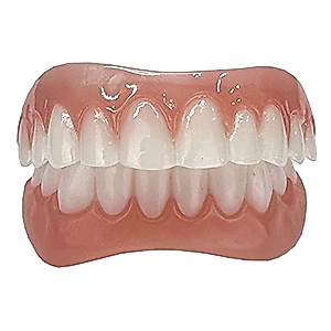 Instant Smile Comfort Fit Flex Teeth - Upper and Lower Matching Set, Bright White Shade! Fix Your Smile at Home Within Minutes!