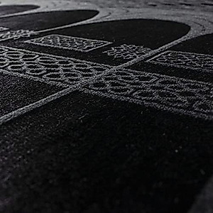 Modefa Islamic Prayer Rug - Soft Beautiful Turkish Prayer Mat for Men & Women - Solid Janamaz Sajada Carpet - Ramadan or Eid Gift - with Prayer Beads Tesbih and Kufi Cap- Luxury Velvet (KB Black)