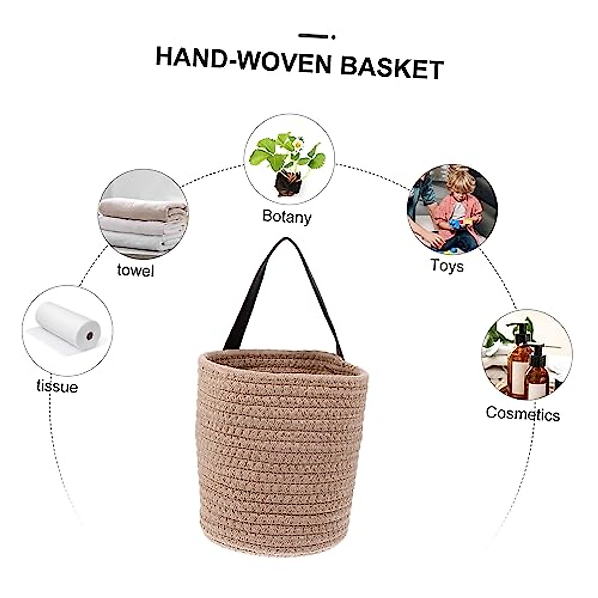 Cabilock 2 pcs Cotton Rope Woven Basket laundry woven bucket bathroom wall organizer round basket Rope planter basket empty gift basket toy basket with handles fabric bin hanging toy box