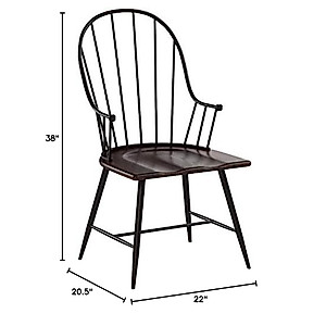 Target Marketing Systems Windsor Set of 2 Farmhouse Inspired Spindle Back Arm Chairs with Saddle Seat, Set of 2, Black/Espresso