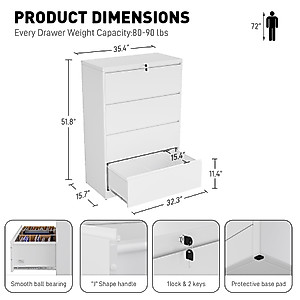 WIILAYOK Lateral File Cabinet, 4 Drawer Metal Lateral Filing Cabinet with Lock, File Cabinet for Home Office fits Letter/Legal/A4 Size