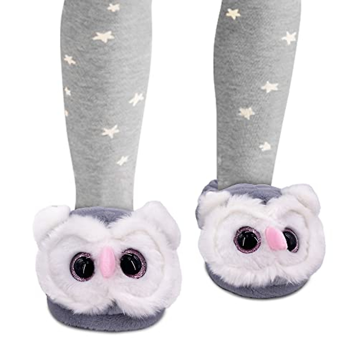 Dream Bridge Boys Girls Kids Plush Slippers Unicorn Dinosaur Puppy Shoes Unisex Fluffy Warm Plush Fleece Cute Slip on Daycare House Bedroom Non Slip Shoes Grey Owl 4.5-5 Big Kid
