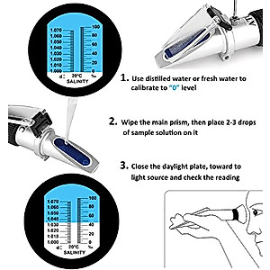 Hallocool Salinity Refractometer for Aquarium Seawater Marine Fishkeeping Saltwater Refractometer Dual Scale Specific Gravity Salinity Tester 0-100‰ & 1.000-1.070 Salinity Hydrometer with ATC