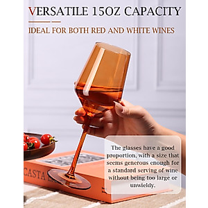 comfit Colored Wine Glasses Set of 6-15 oz, Unfading Color, Hand-blown Wine Glasses - Gifts for Wine Lovers, Thanksgiving Christmas Gifts for Women