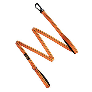 Mighty Paw Two Handle Dog Leash - Extra Control When You Need - Strong Climbers Carabiner - Super Soft Neoprene Padded Handles for Ultimate Comfort - Easy & Convenient - Reflective Stitching - Orange