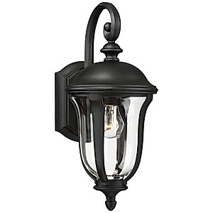 John Timberland Park Sienna Vintage Outdoor Wall Light Fixture Black 16 3/4" Clear Glass Scrolling Downbridge for Exterior House Porch Patio Outside Deck Garage Yard Front Door Garden Home