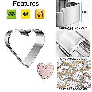 5 Pieces Heart Cookie Cutter Set Valentine’s Day Heart Shapes Stainless Steel Cutters Molds for Anniversary, Bridal, Engagement and Valentine,Wedding,Baking Gifts