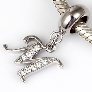 A-Z Letter Charm 925 Sterling Silver Alphabet Charm M Letter Charm Words Charm Anniversary Charm Christmas Charm for Pandora Charm Bracelet (M)