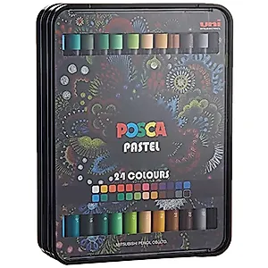 Posca Crayons Art Set of 24 Pastels, Art Supplies | Crayons for Adults and Kids Ages 2-4 and Up, Toddler Crayons and Adult Crayons, Crayons Bulk Coloring Set, Crayon Box |Try Posca Washable Markers