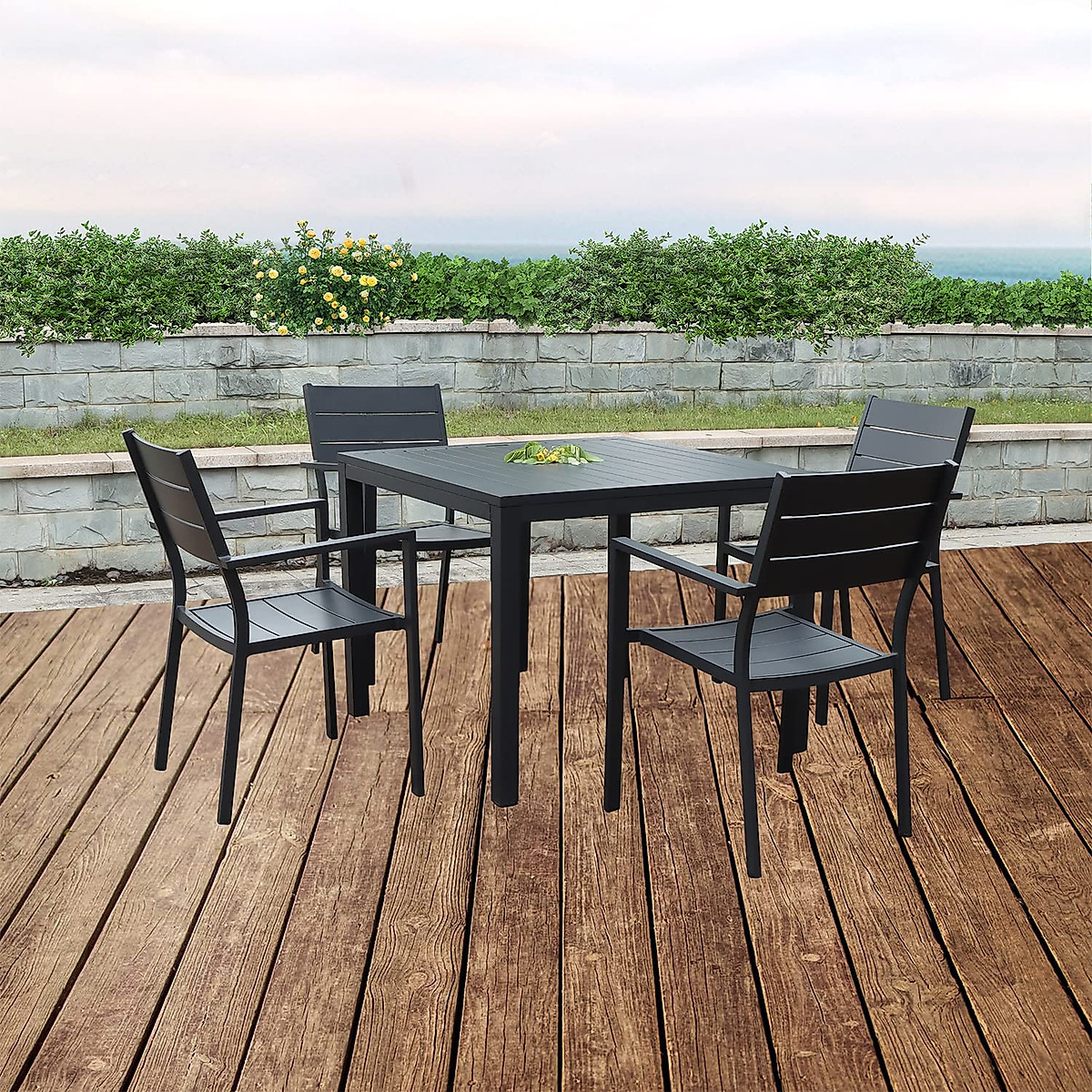 Dining Chair Set of 4, Modern Aluminum Stackable Chairs Patio Dining Chair Coated Weather-Resistant Armchair 350LBS Weight Capacity for Backyard Deck Lawn Garden Black