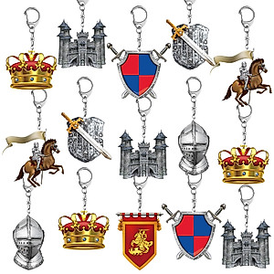YYMYMGJ Medieval Knight Party Favors 12 PCS Medieval Knight Themed Acrylic Key Chains for Knight Costume Cosplay Crusader Knight Birthday Party Mardi Gras Ball Graduation Prom Decorations Supplies