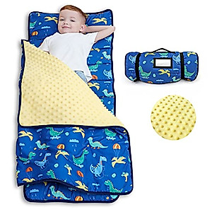 ACRABROS Toddler Nap Mat with Pillow and Blanket, Extra Large Rolled Napping Mats,Slumber Bags for Boys Girls,Kids Sleeping Bag for Daycare, Preschool Travel Camping, Dinosaur
