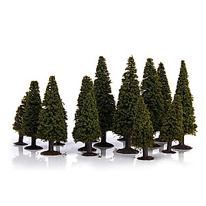 15pcs Green Scenery Landscape Model Cedar Trees with Box