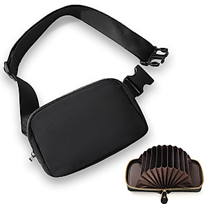 TOBVZOO Belt Bag with Card Wallet for Women Men, Everywhere Fanny Pack Crossbody Bags with Adjustable Strap, Mini Fashion Waist Packs (Black with Wallet)