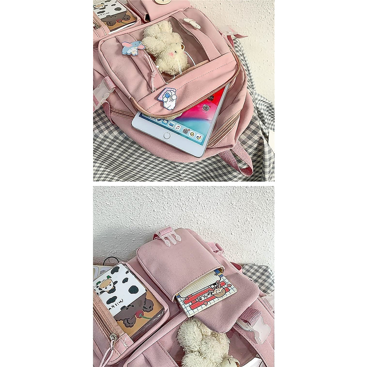 CHERSE Kawaii School Backpack for Teen Girls Back to School Aesthetic Cute Adorable Lovely with Kawaii Pin and Cute Accessory (White)