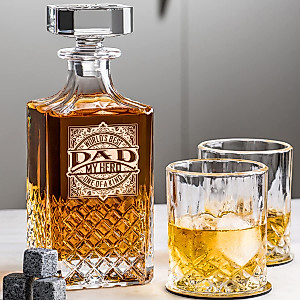 Royal Vintage Dad Birthday Gifts from Daughter, Son | Gift Ideas for Dad Men | Unique Whiskey Decanter Set Gift with 2 Glasses for Father | Best Personalized Father's Day Presents