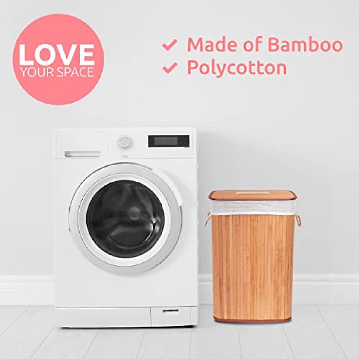 Compactor Folding Laundry Basket (Rectangular) | Blanket Basket | Laundry Basket with Lid | Foldable Laundry Basket | Bamboo and Polycotton | 17.71 x 13.77 x 23.62 Inch