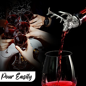 Lion Wine Pourer for Wine Bottles, Stainless Steel Animal Bar Liquor Bottle Pourer Liquor Pour Spout for Liquor Bottles, Speed Pourer Wine Areator Spout Bottle Pourer for Alcohol (Reindeer)