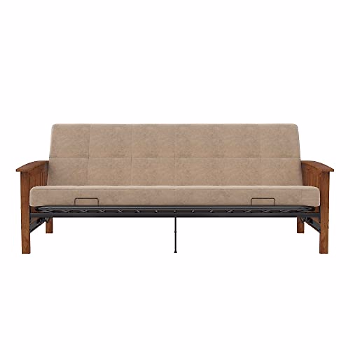 DHP Brixen Cherry Wood Arm Metal Futon Frame with 6-Inch Mattress, Full, Tan