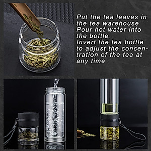 PARACITY Glass Tea Infuser Bottle Tea Flood Cup Double Wall Borosilicate Portable Travel Tumbler Mug Leakproof for Loose Leaf Flower Herbal Tea Bags 13 OZ/380ML
