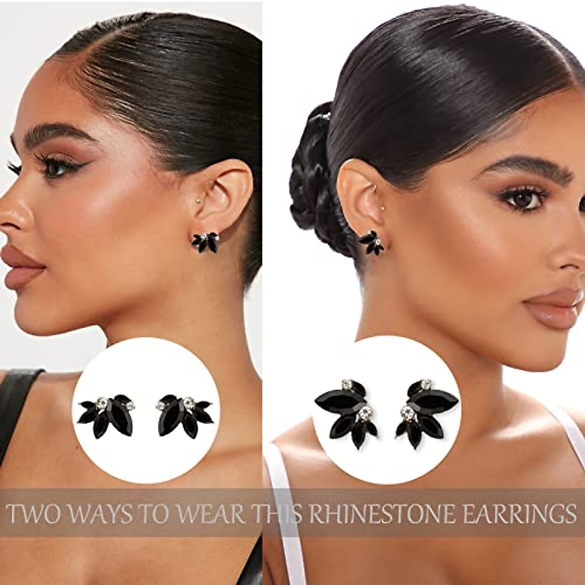 Black Crystal Stud Earrings Small Rhinestone Cluster Earrings Cute Sparkly Earrings for Women Girls Wedding Prom Party