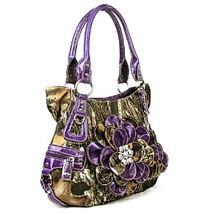DH Concealed Carry Camo Western Rhinestone Flower Purse (Purple)