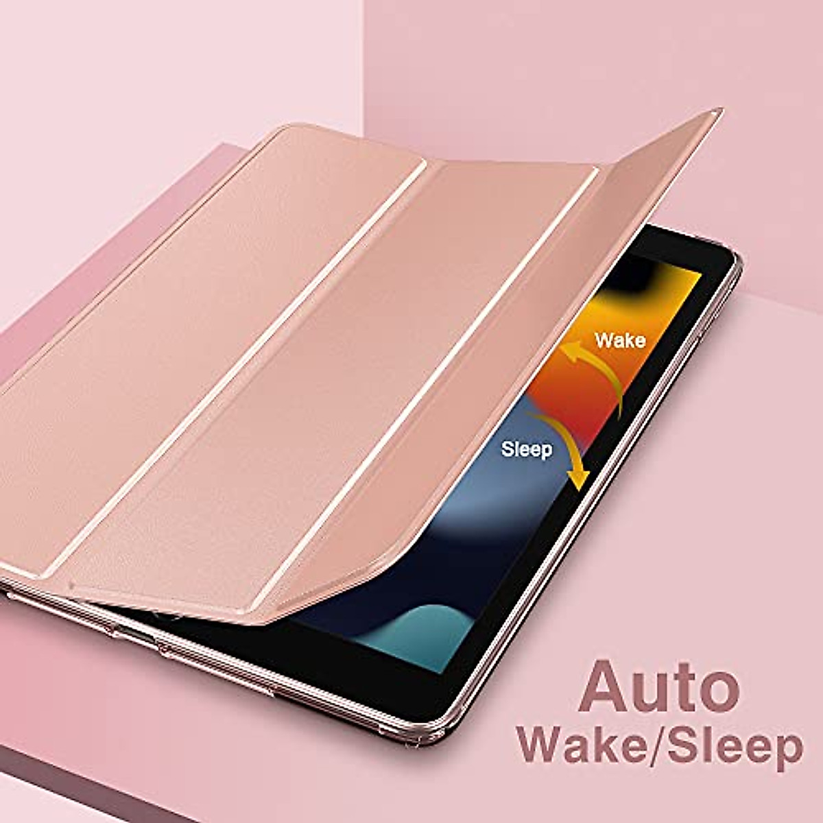 MoKo Case for iPad 9th Generation 2021/ iPad 8th Generation 2020/ iPad 7th Generation 2019, Soft Translucent TPU Frosted Back Cover Slim iPad 10.2 inch Case with Stand, Auto Wake/Sleep, Rose Gold