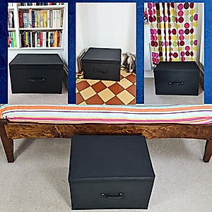 Neusu Foldable Storage Box Heavy Duty 19.7" x 15.7" x 11.8" - Cupboard, Closet, Underbed, Wardrobe Storage Boxes - 60L Stackable Large Storage Box With Lid For Clothes, Toys, Office Supplies - Black