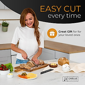 Orblue Serrated Bread Knife with 10-inch Upgraded Stainless Steel Razor Sharp Wavy Edge Width - Bread Cutter Ideal for Slicing Homemade Bagels and Cake, Black