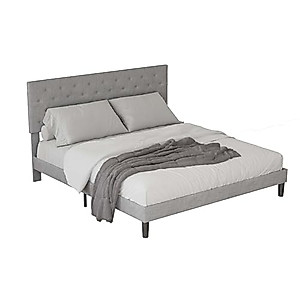 OTRIEK Queen Size Modern Deluxe Platform Bed Frame Button Tufted Fabric Upholstered Bed Frame with Adjustable Headboard/Strong Wood Slats Support/Mattress Foundation/Easy Assembly, Grey (Queen)