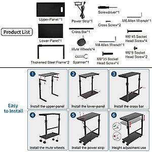 AQQEF Computer Tower Stand Stepless Height Adjustable Computer Tower Cart and PC Stand with Socket and USB Charging Port, Under Desk CPU Stand - 2 Tier