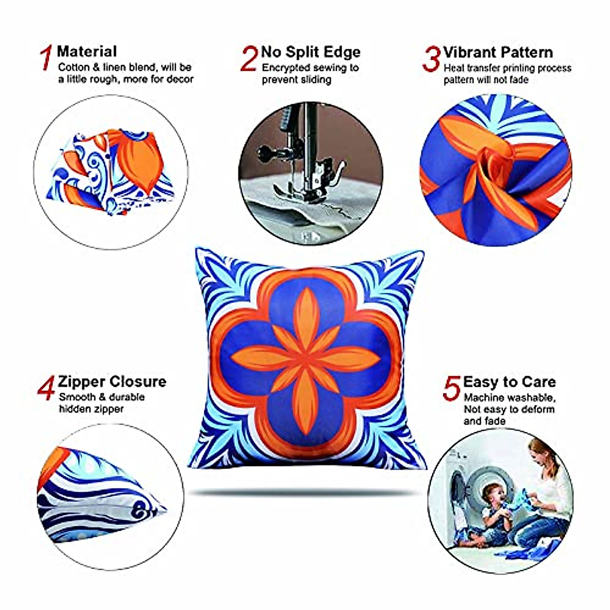 ONWAY Outdoor Pillow Covers Waterproof 18x18 Set of 4 Floral Boho Decorative Throw Cushion Cover Farmhouse Pillows for Bench, Couch, Patio Furniture