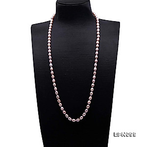 JYX Long Strand Pearl Necklace 7-8mm Oval Freshwater Pearl Sweater Necklace Opera Length 32" (Lavender) (Lavender)
