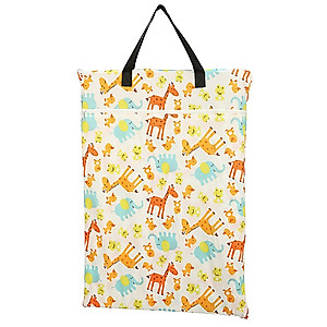 Large Hanging Wet/Dry Cloth Diaper Pail Bag for Reusable Diapers or Laundry (Giraffes)