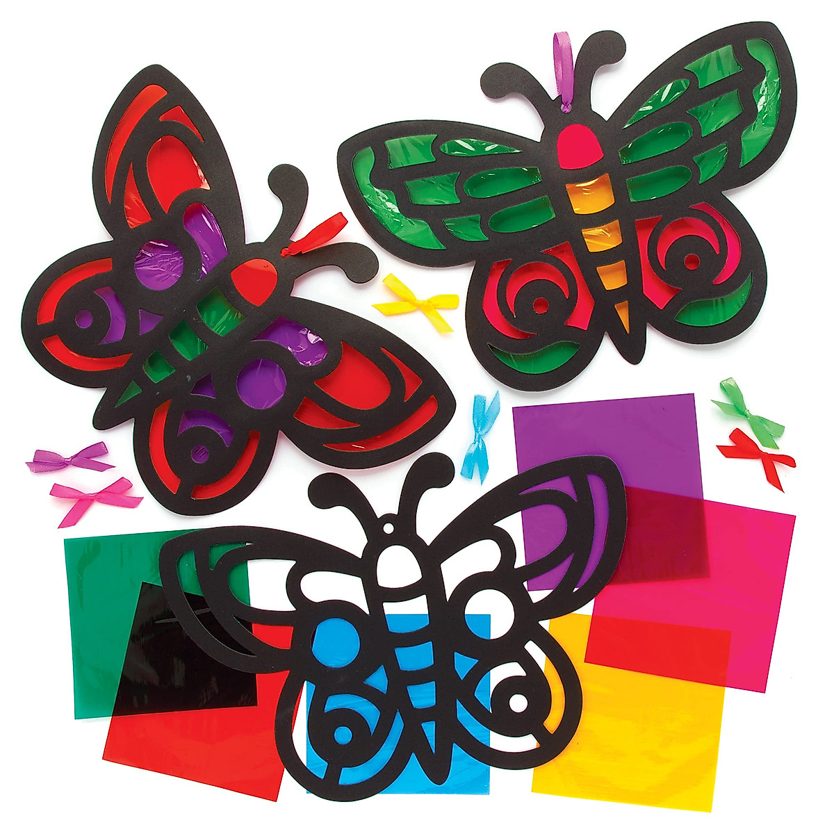 Baker Ross FE154 Butterfly Stained Glass Craft Kits - Pack of 6, Arts and Crafts for Kids to Decorate and Display, Make Your Own Decorations