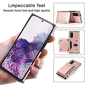 UEEBAI Crossbody Wallet Case for Samsung Galaxy S20 FE 5G, PU Leather Zipper Wallet Case with Card Slots with Removable Crossbody Wrist Strap Kickstand Magnetic Flip Case Cover - Rose Gold