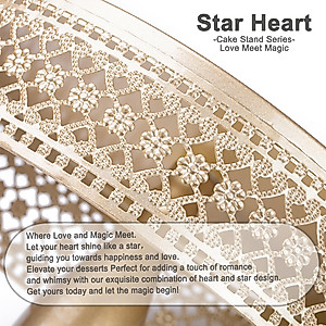 Hotity Star Heart 3-Piece Light Gold Cake Stand Set, diameter 8",10",12", Elegant Cake and Dessert Display Stands for Weddings, Birthdays, and Celebrations