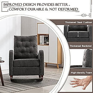 Upholstered Rocking Chair for Nursery, Accent Glider Rocker with Side Pocket, Comfy Armchair with Tall Backrest and Double Layer Cushion, Baby Nursery Glider for Living Room, Bedroom (Dark Grey)