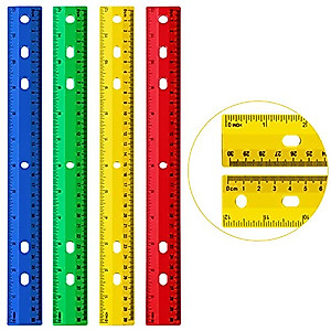 Chuangdi 20 Pieces 12 Inch Plastic Rulers, Straight Ruler Office Rulers School Rulers (4 Colors)
