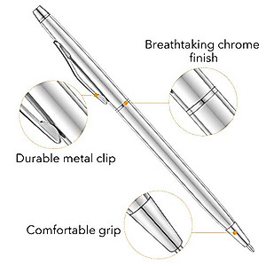 Unibene 6 Pack Silver Slim Mental Ballpoint Pens Medium Point(1 mm) - Black ink, Nice Gift for Business Office Students Teachers Wedding Christmas