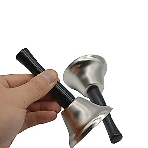 Maydahui 2PCS Dinner Hand Bell Silver Steel Loud Call Christmas Jingle Bells for Wedding Events Decoration Alarm Inside Classroom Food Line Jingles Ringing