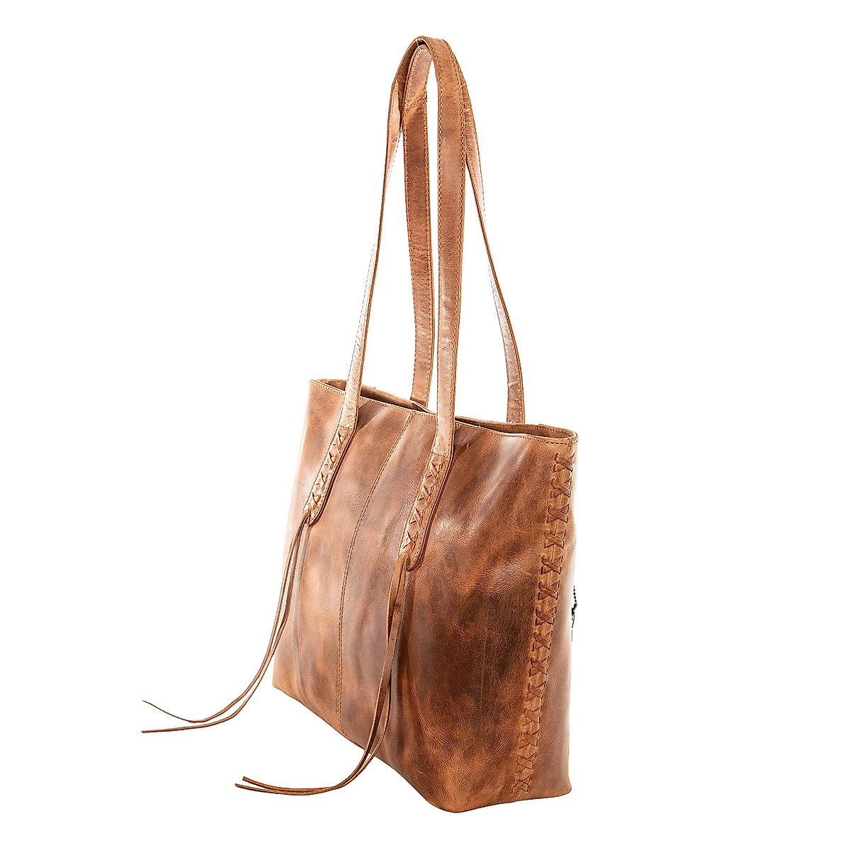 Lady Conceal Concealed Carry Large Leather Norah Laced Tote (Cognac)