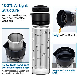 YMMIND 25oz Cold Brew Coffee Maker 4 Cup Capacity Tea Maker, Iced Coffee Pot, Cold Heat Resistant Borosilicate Glass Carafe, Stainless Steel Mesh Filter Basket and Black Freshness Lid