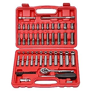 CASOMAN 1/4-Inch Drive Master Socket Set with Ratchets, Adapters, Extensions with 1/4’‘ Dr. Bits Set, Inch/Metric, 6-Point, 5/32-Inch - 9/16-Inch, 4 mm - 14 mm, 62-Piece 1/4" Dr. Socket Set