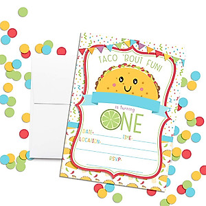 Taco 'Bout Fun Taco Themed First Birthday Fiesta Party Invitations, 20 5x7 Fill In Cards with Twenty White Envelopes by AmandaCreation
